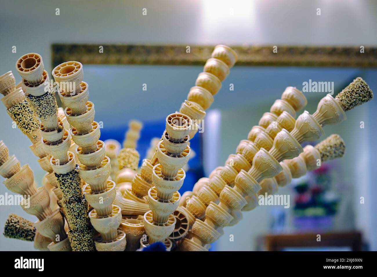 Cones in an ice cream store Stock Photo - Alamy