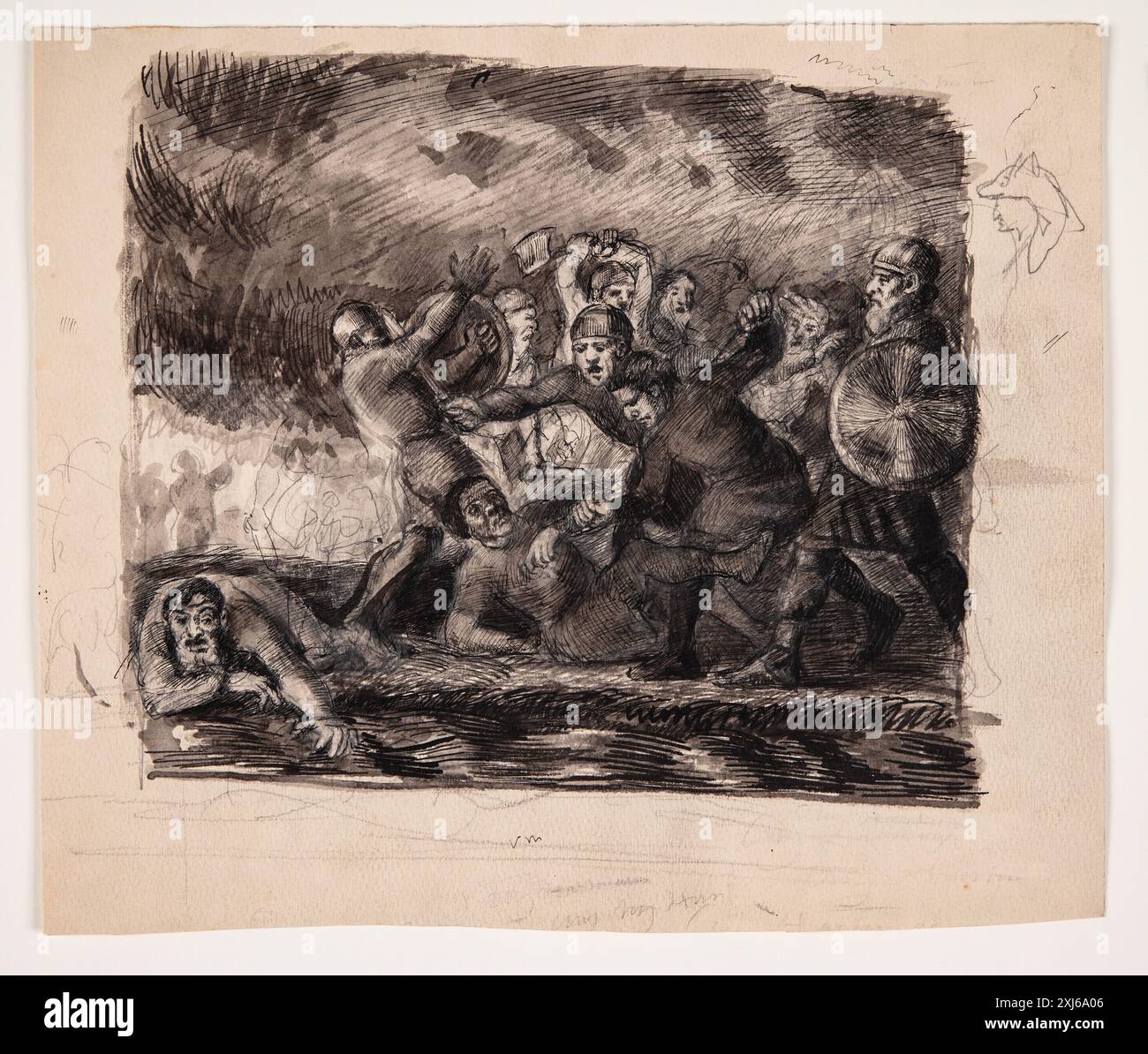 Battles scene Hartmann, Oluf 1879 - 1910 Drawing Slagscene Stock Photo ...