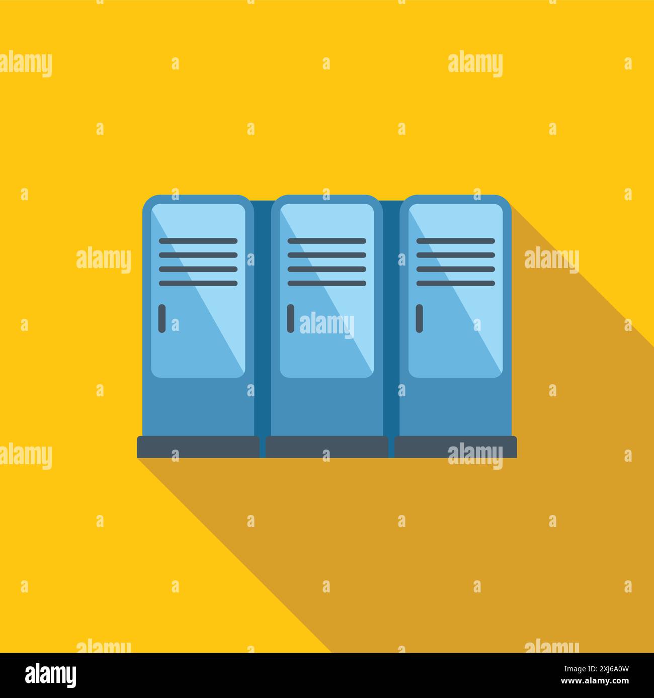 Blue metal lockers standing in a row against a bright yellow wall Stock ...