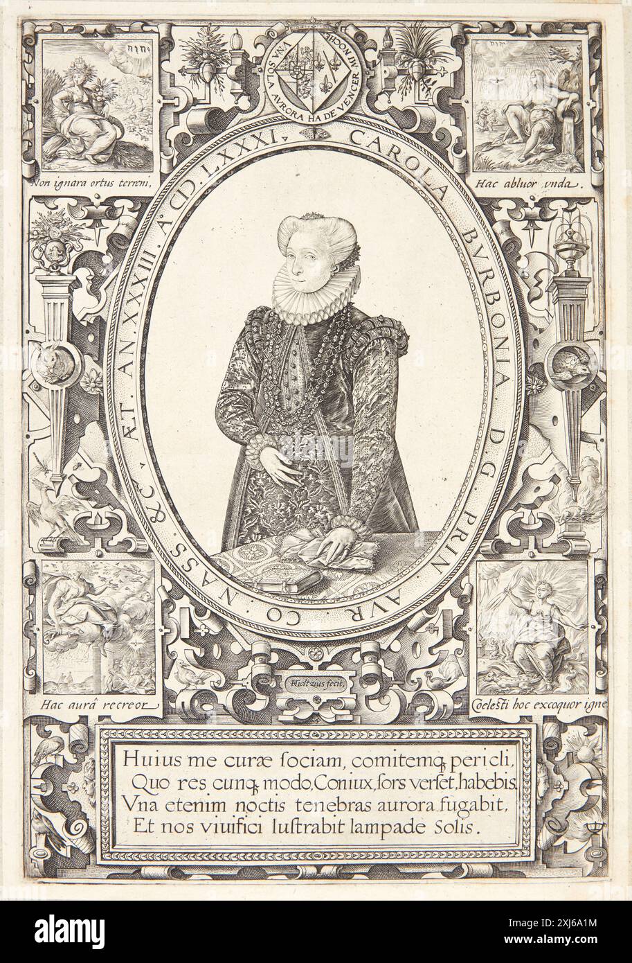 Copper engraving by Hendrick Goltzius depicting Charlotte of Bourbon ...