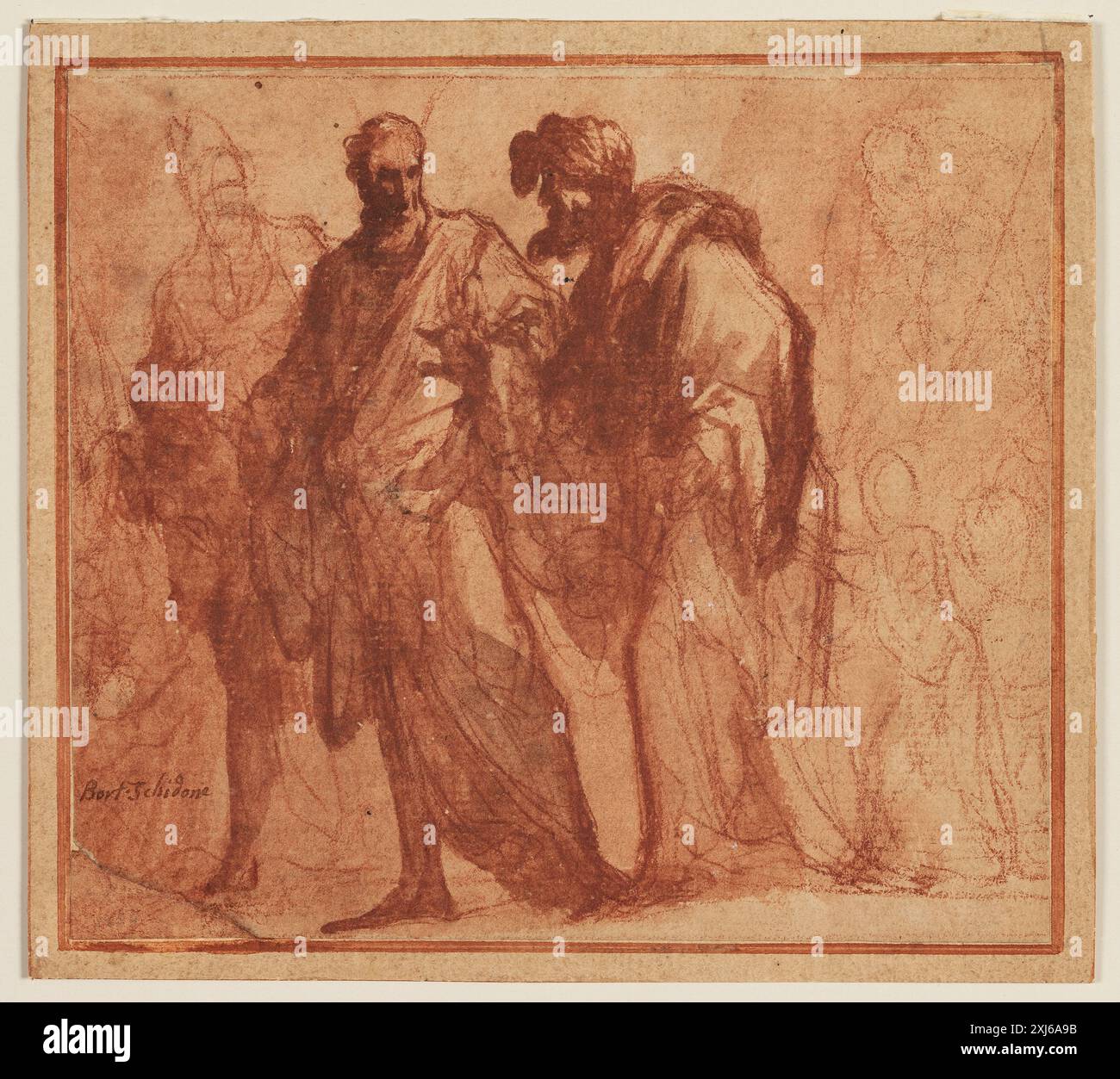 Drawing by an unknown Italian artist showing three to four walking men ...