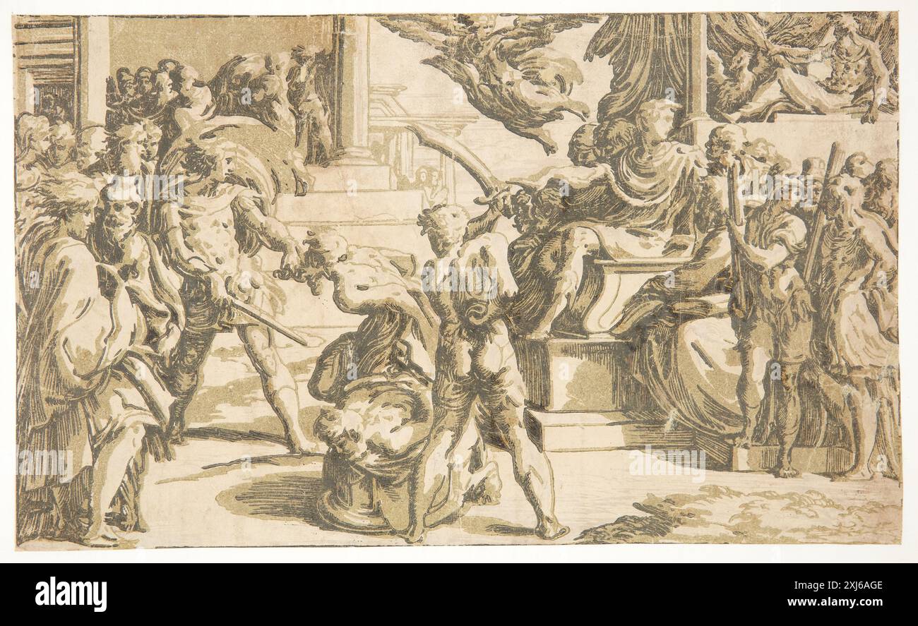 Chiaroscuro woodcut by Antonio da Trento and Parmigianino depicting the ...