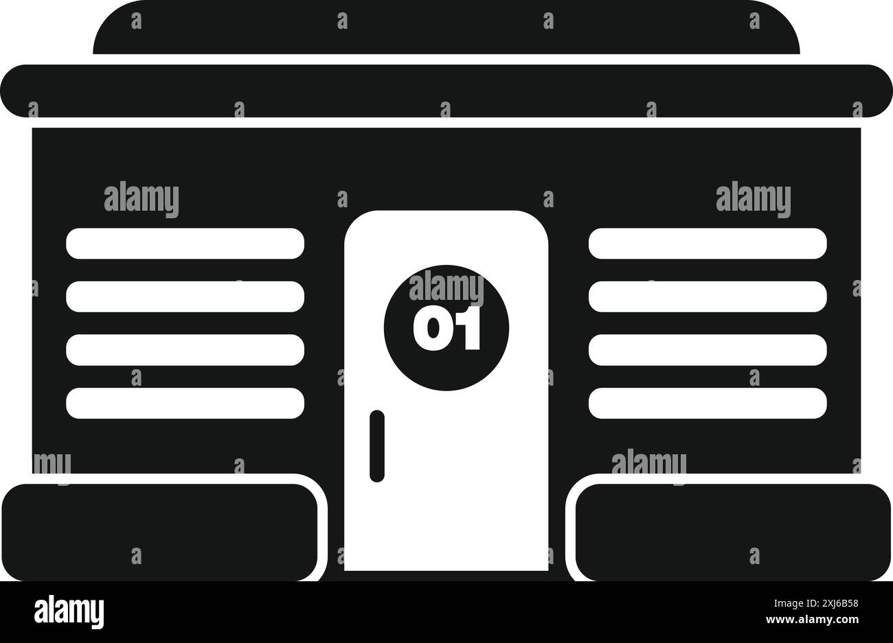 Simple icon of a public toilet building with the number one on the door ...