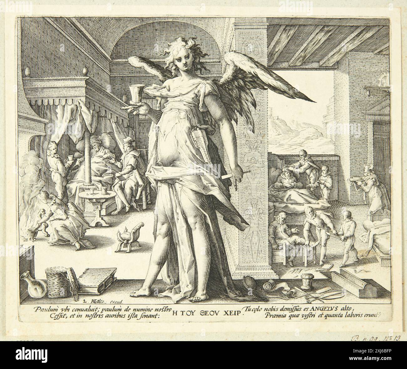 Copper engraving illustrating a doctor represented as an angel by ...