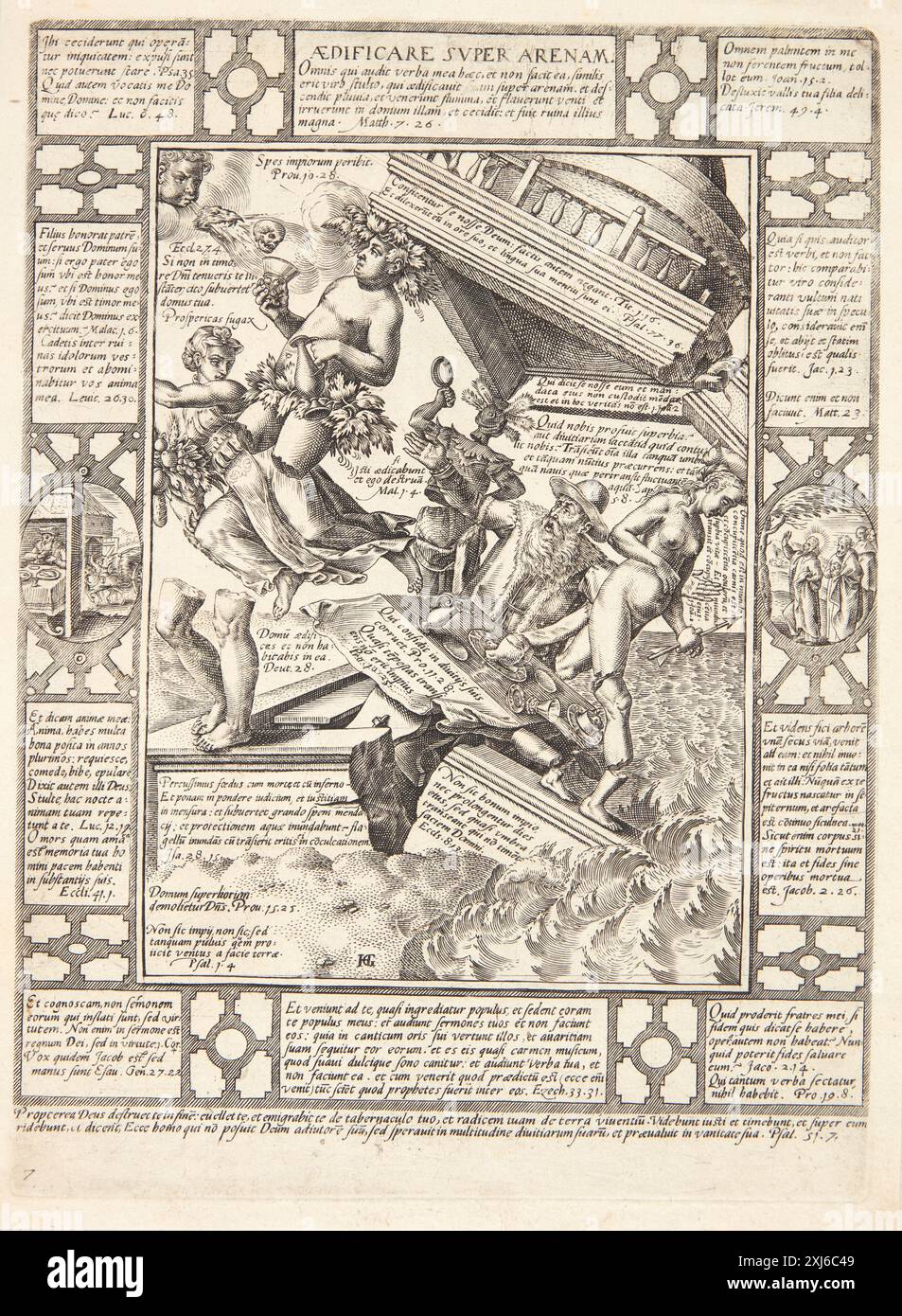Copper engraving by Hendrick Goltzius illustrating a house built on ...