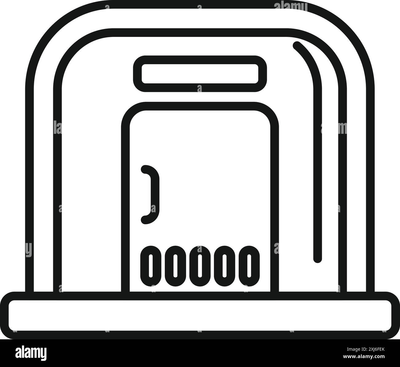 Line icon of a security gate protecting an entrance, featuring a ...