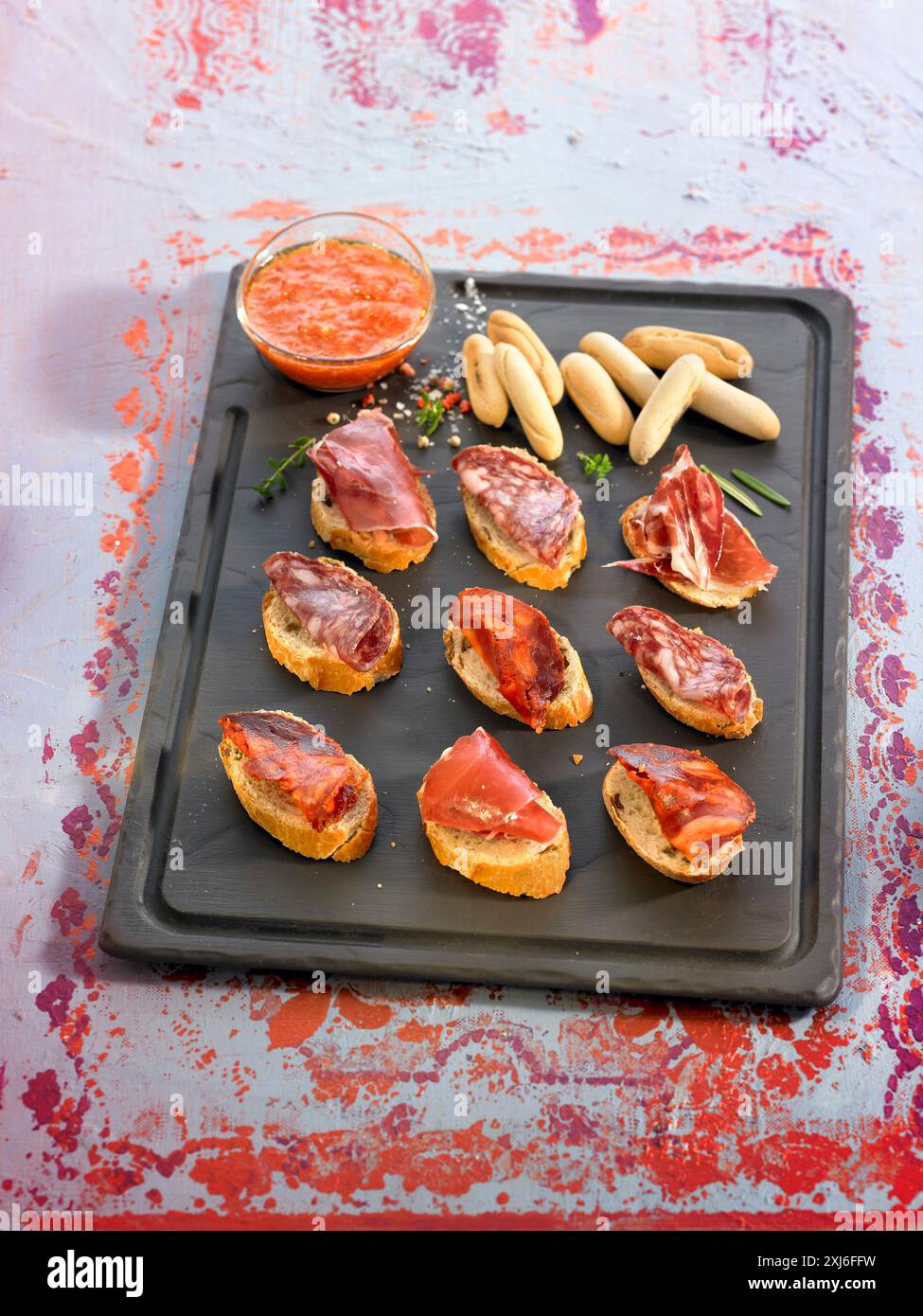 Spanish cold cuts on sliced bread Stock Photo - Alamy