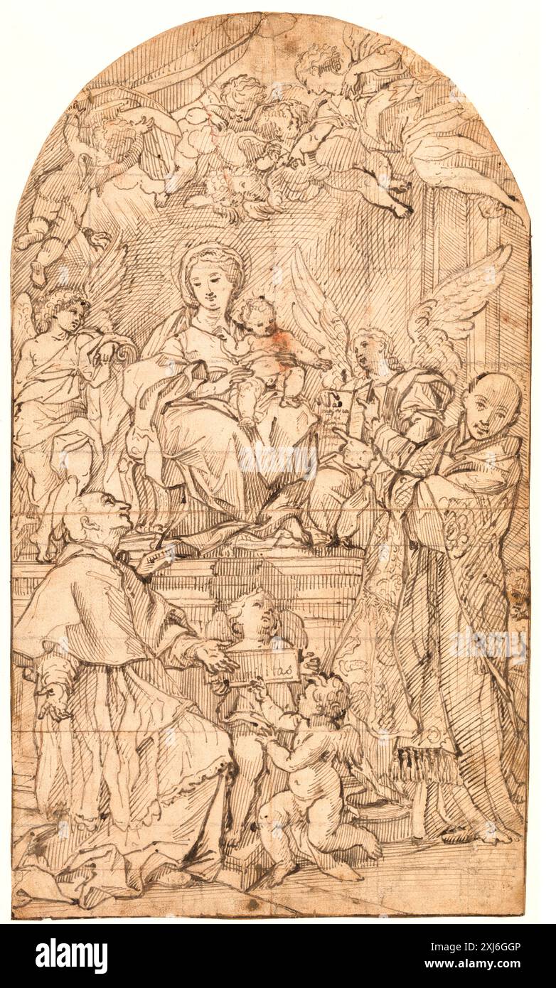 The Madonna and Child enthroned, flanked by angels and Sts Charles ...