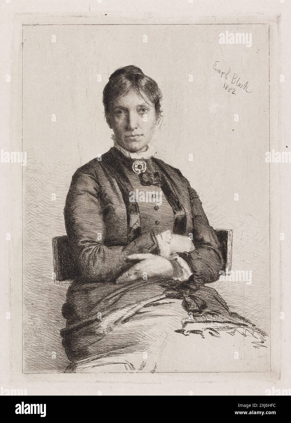 Etching by Carl Bloch portraying Alma Bloch, née Trepka, showing facial ...