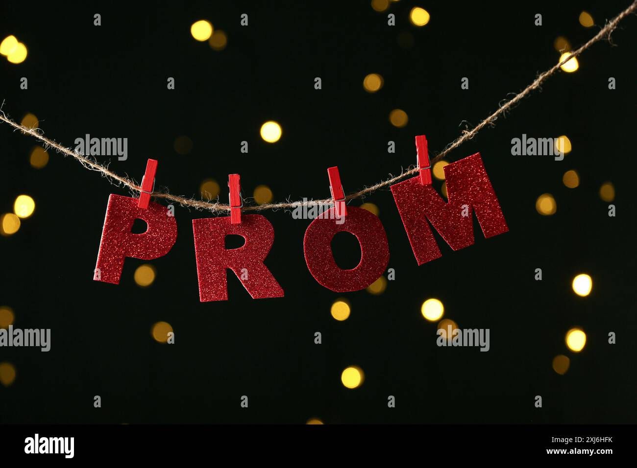 Garland with word PROM against blurred lights Stock Photo - Alamy