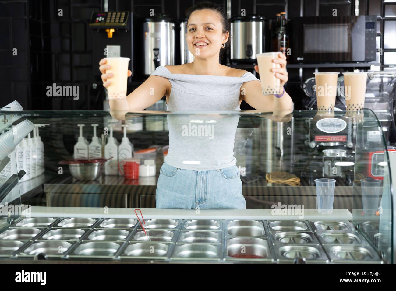 Woman drink bubble milk tea hi-res stock photography and images - Alamy