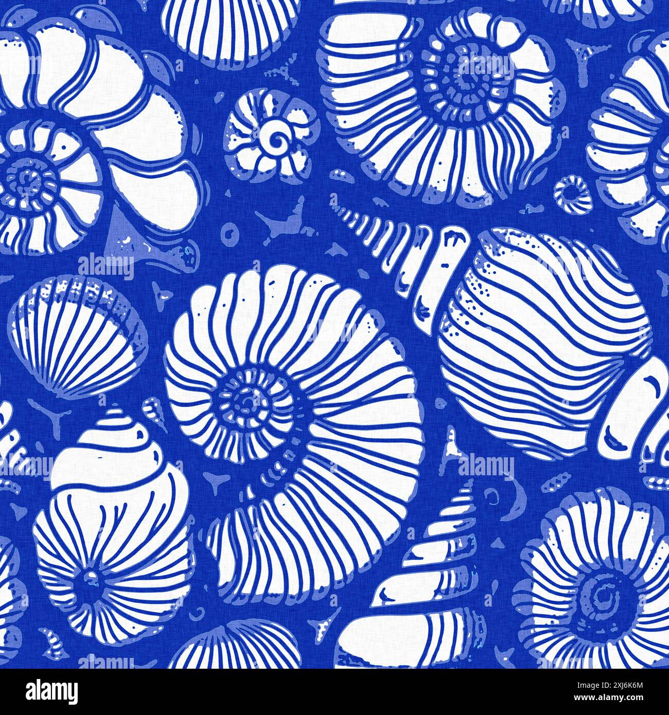 Azure blue white shell motif with linen seamless batik background ...