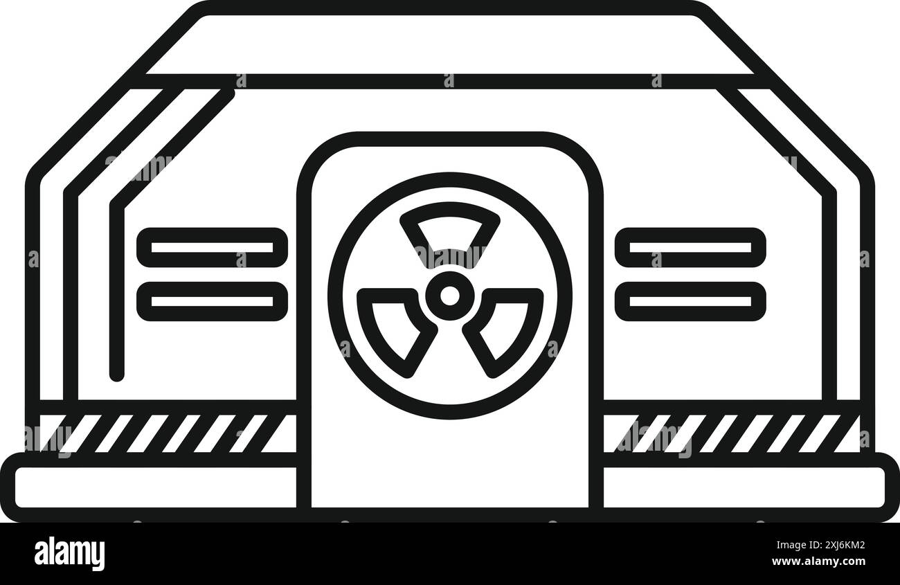 Simple outline icon style drawing of a nuclear power plant building ...