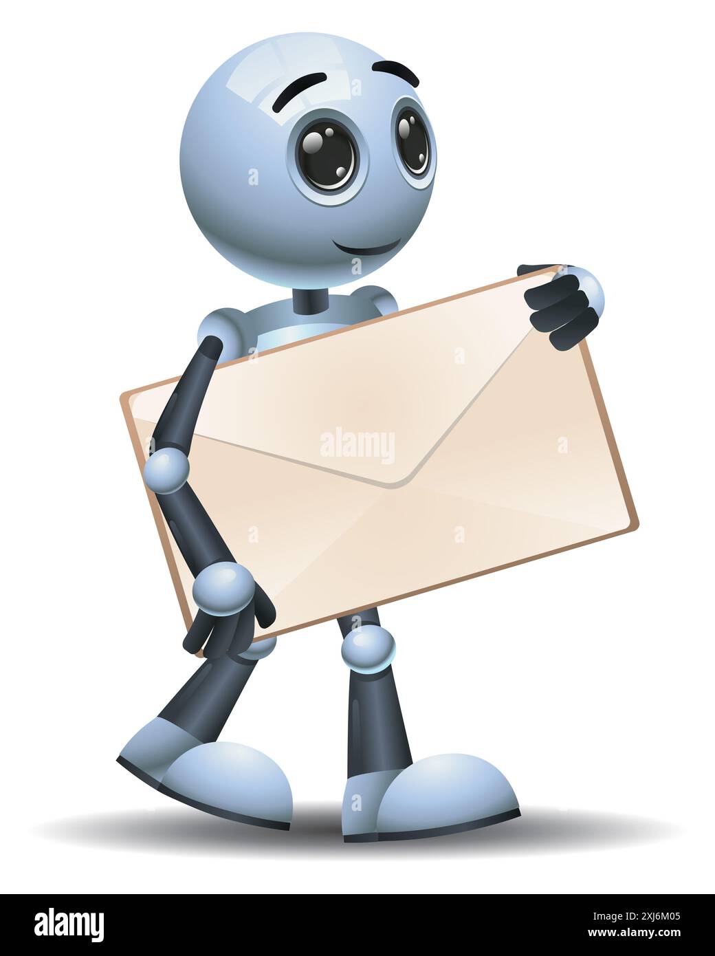 3D illustration of a little robot worker carry mail symbol on isolated ...