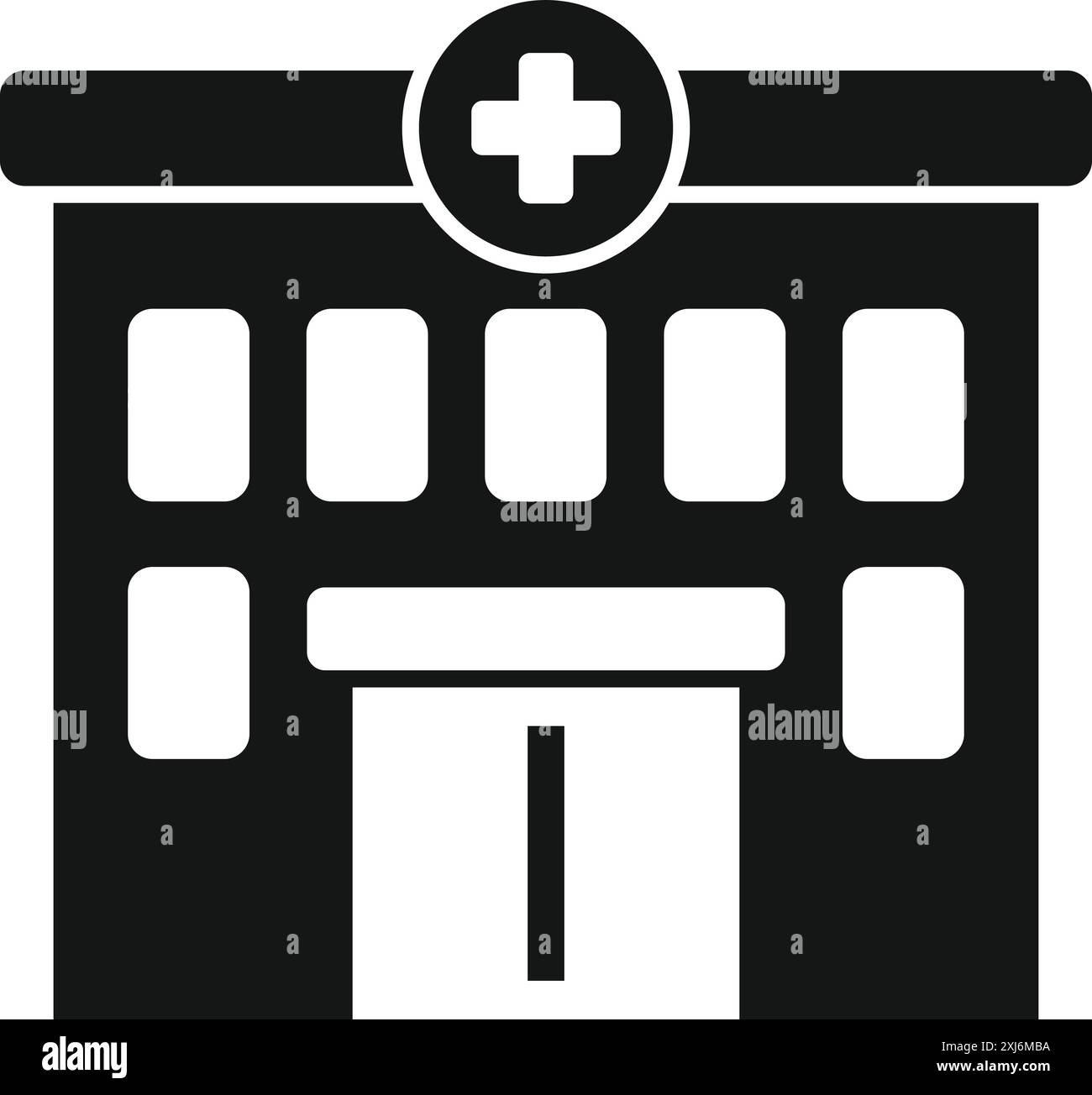 Black silhouette of a hospital building facade with a big entrance for ...