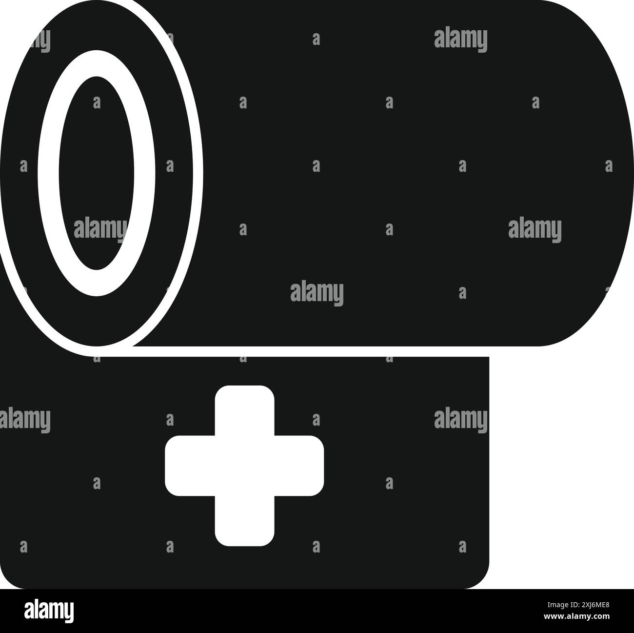Simple black icon of a rolled up medical bandage, symbolizing first aid ...