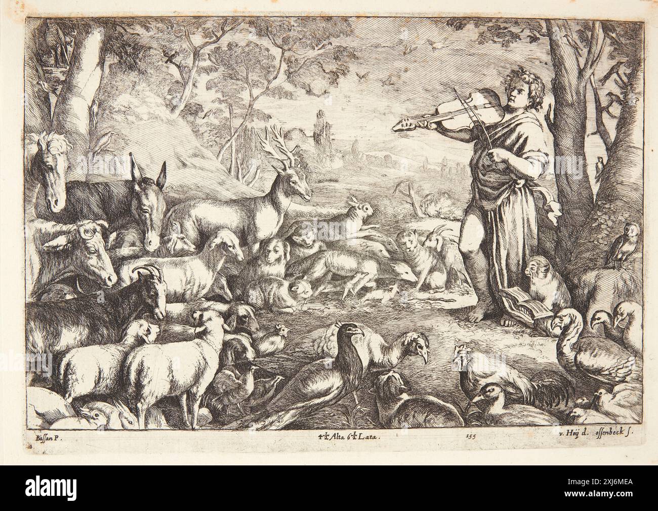 Jan van Ossenbeeck’s etching shows Orpheus taming wild animals ...