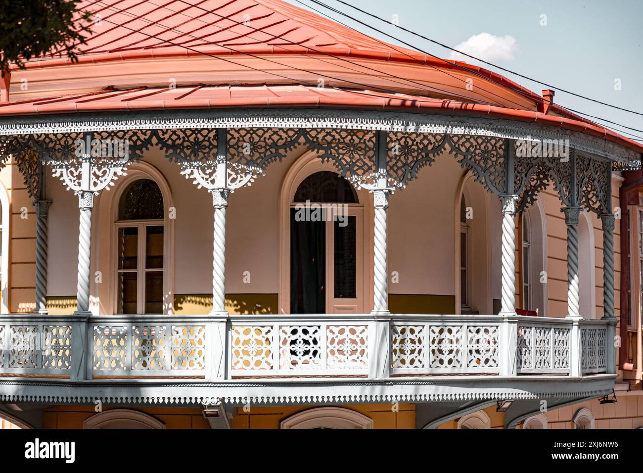 Traditional ornamental oriel windows, balconies in the streets of ...