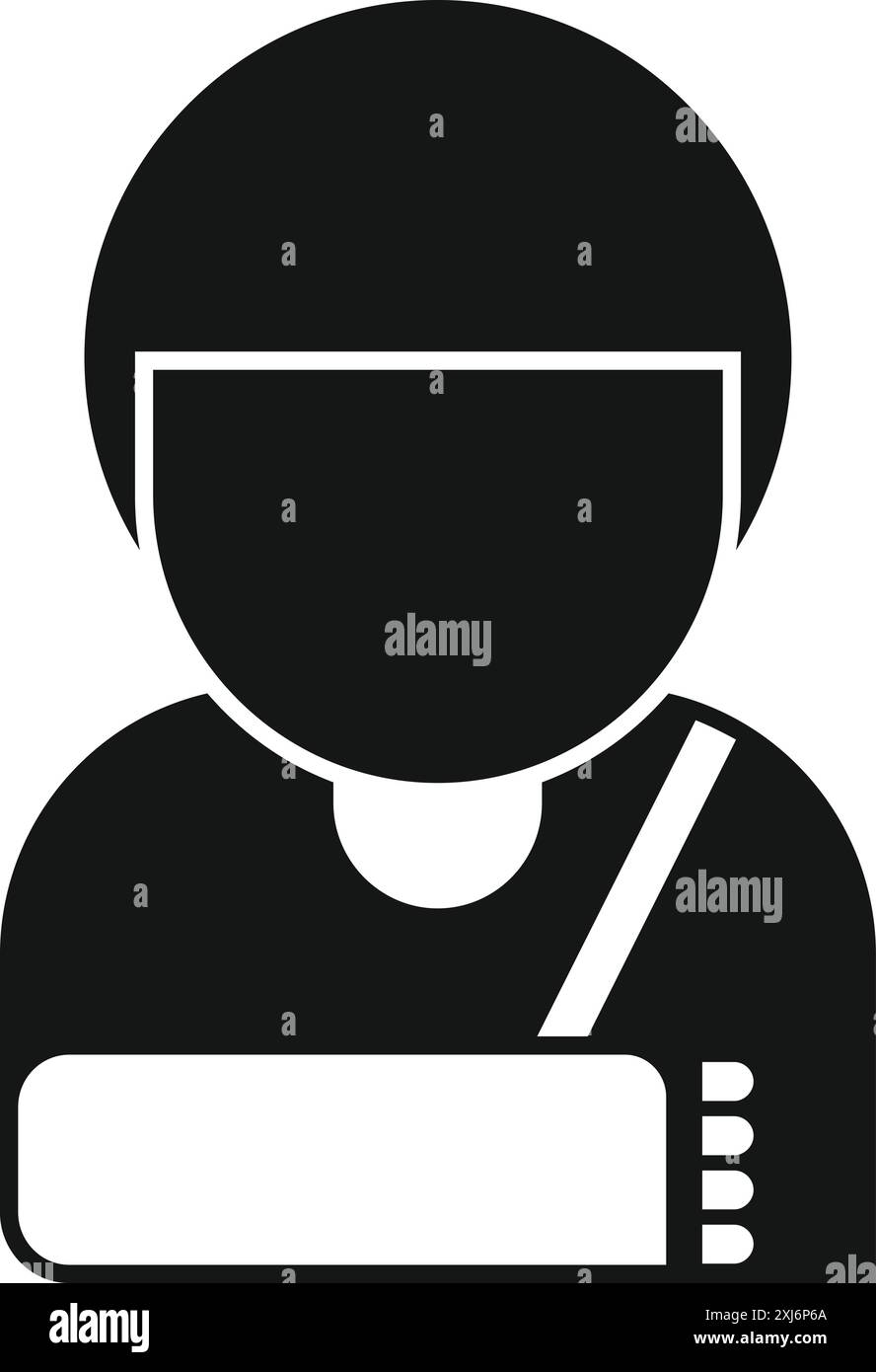 Black and white icon of a person wearing an arm sling for a broken bone ...