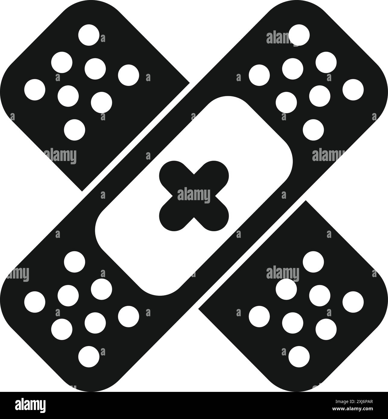 Black and white icon of two adhesive bandages crossed, representing ...