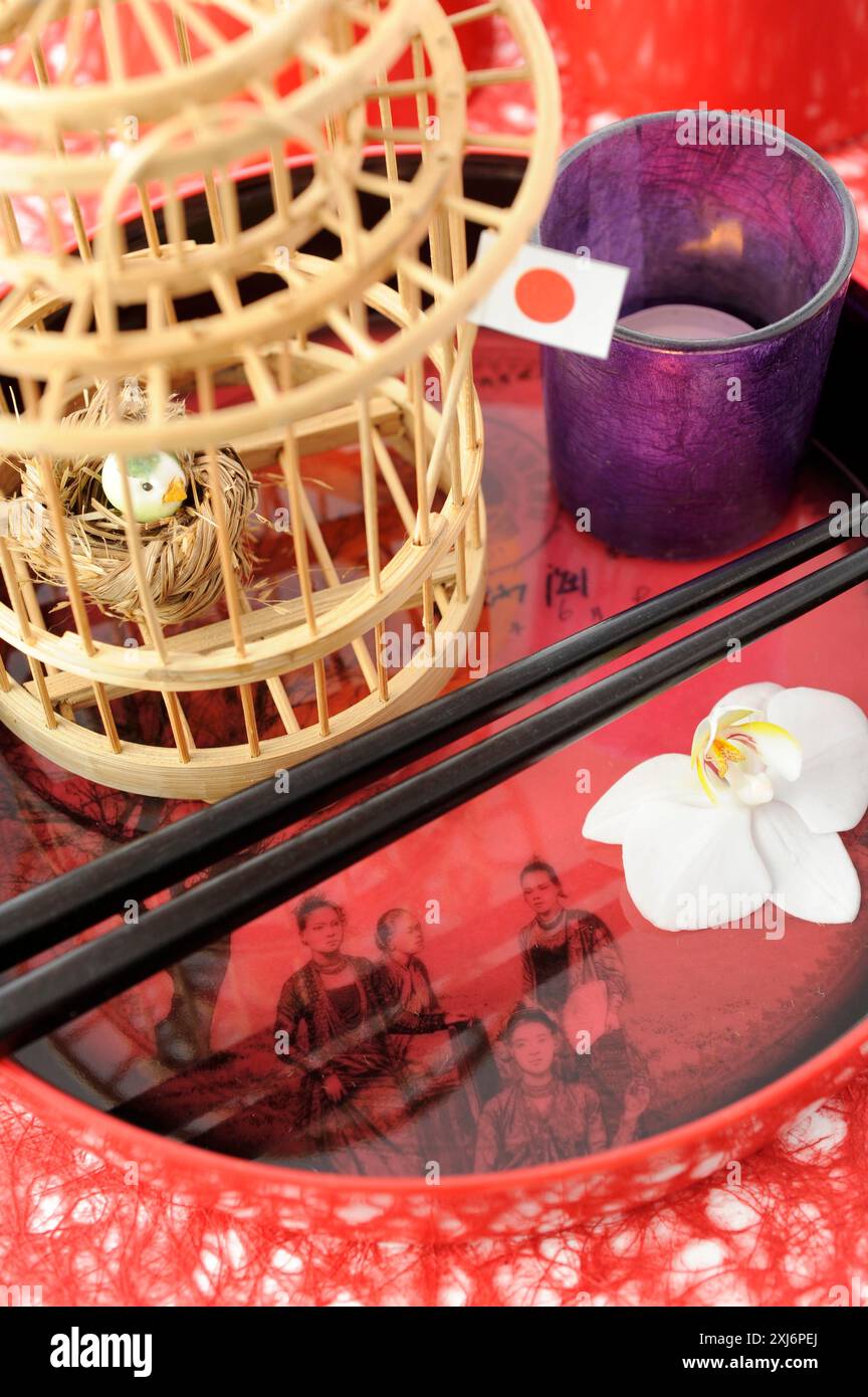 Japanese atmosphere with wooden bird's cage Stock Photo - Alamy