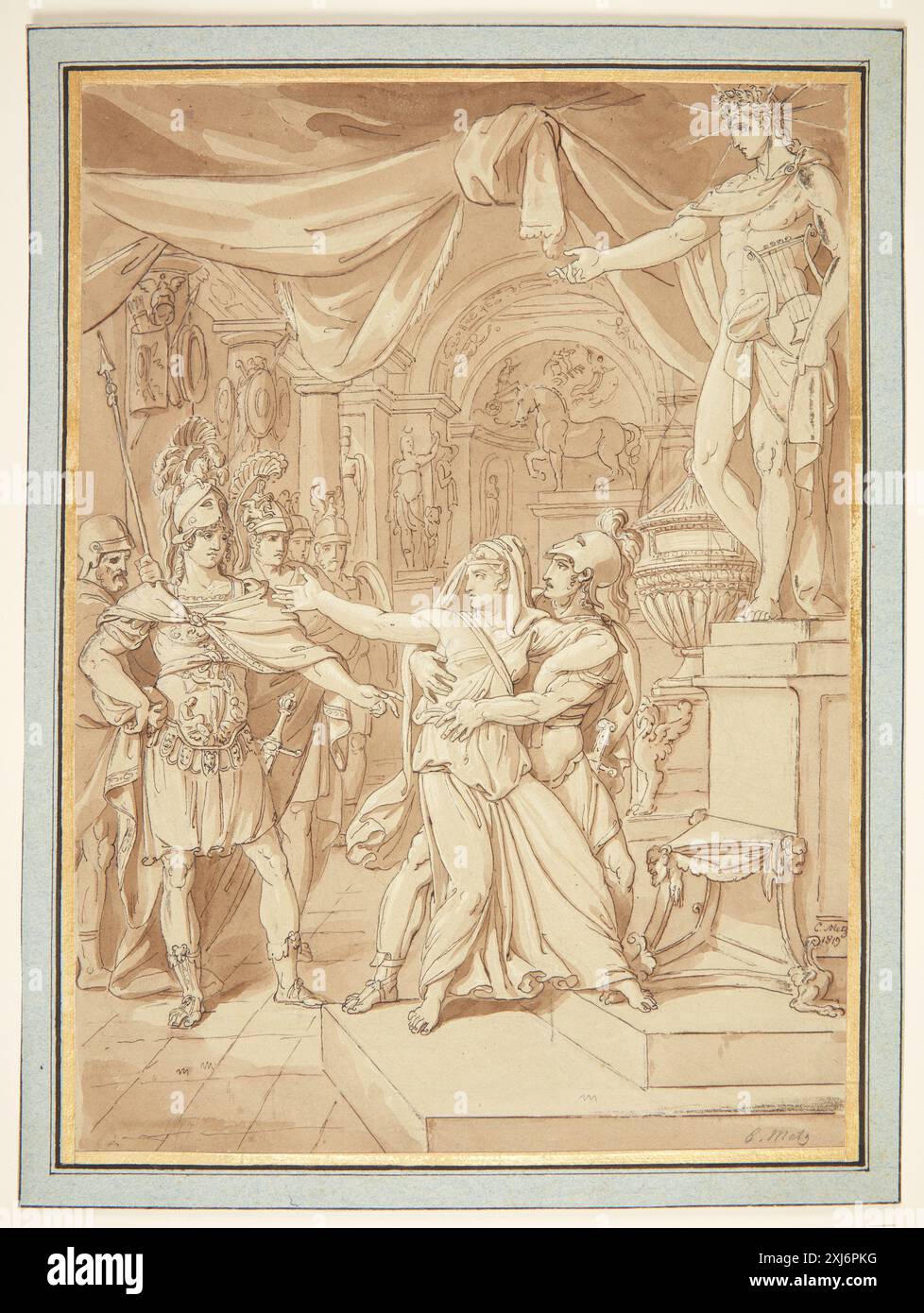 Drawing by Conrad Martin Metz depicting an ancient Roman scene inside a ...