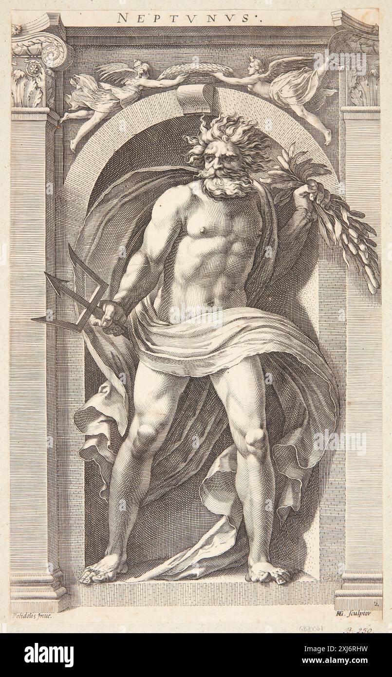 Copper engraving by Hendrick Goltzius depicting Neptune, the Roman god ...