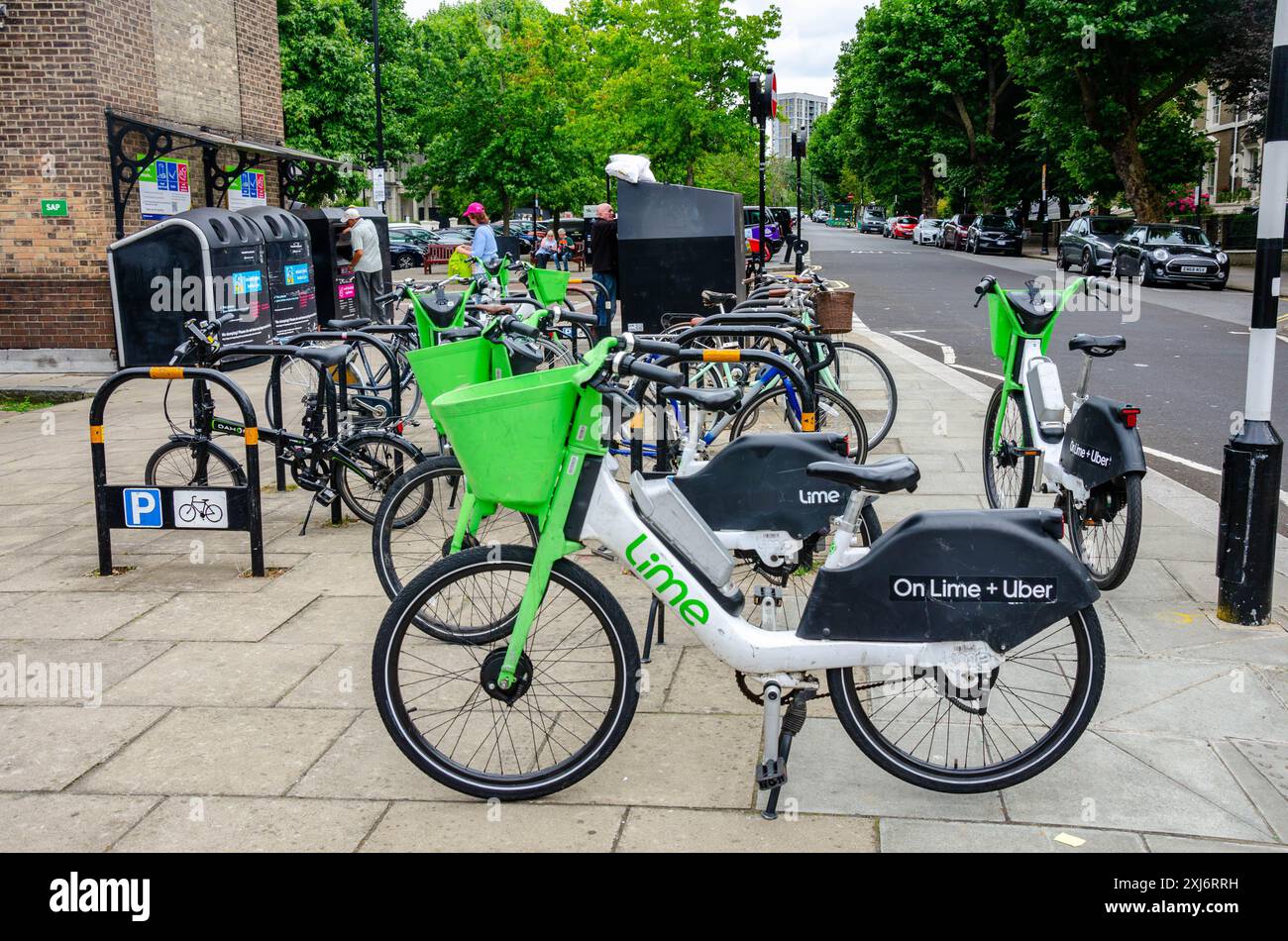 Lime rental bikes available to hire on Warwick Avenue in London, UK ...