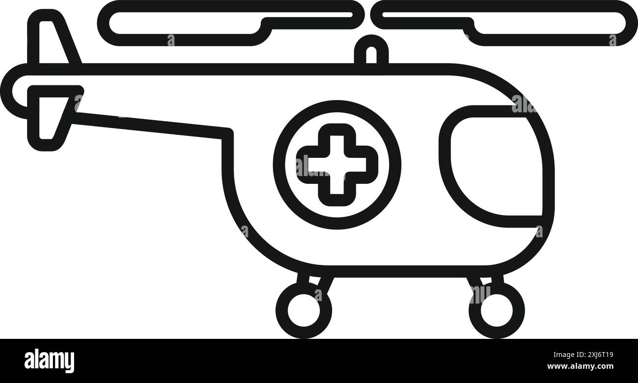 Line art icon of a helicopter transporting an injured patient to the ...