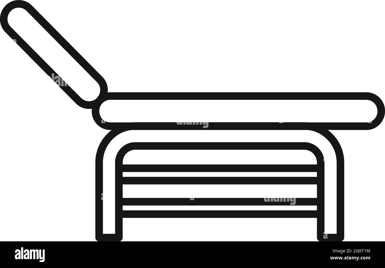 Simple line drawing of a medical examination table with adjustable ...
