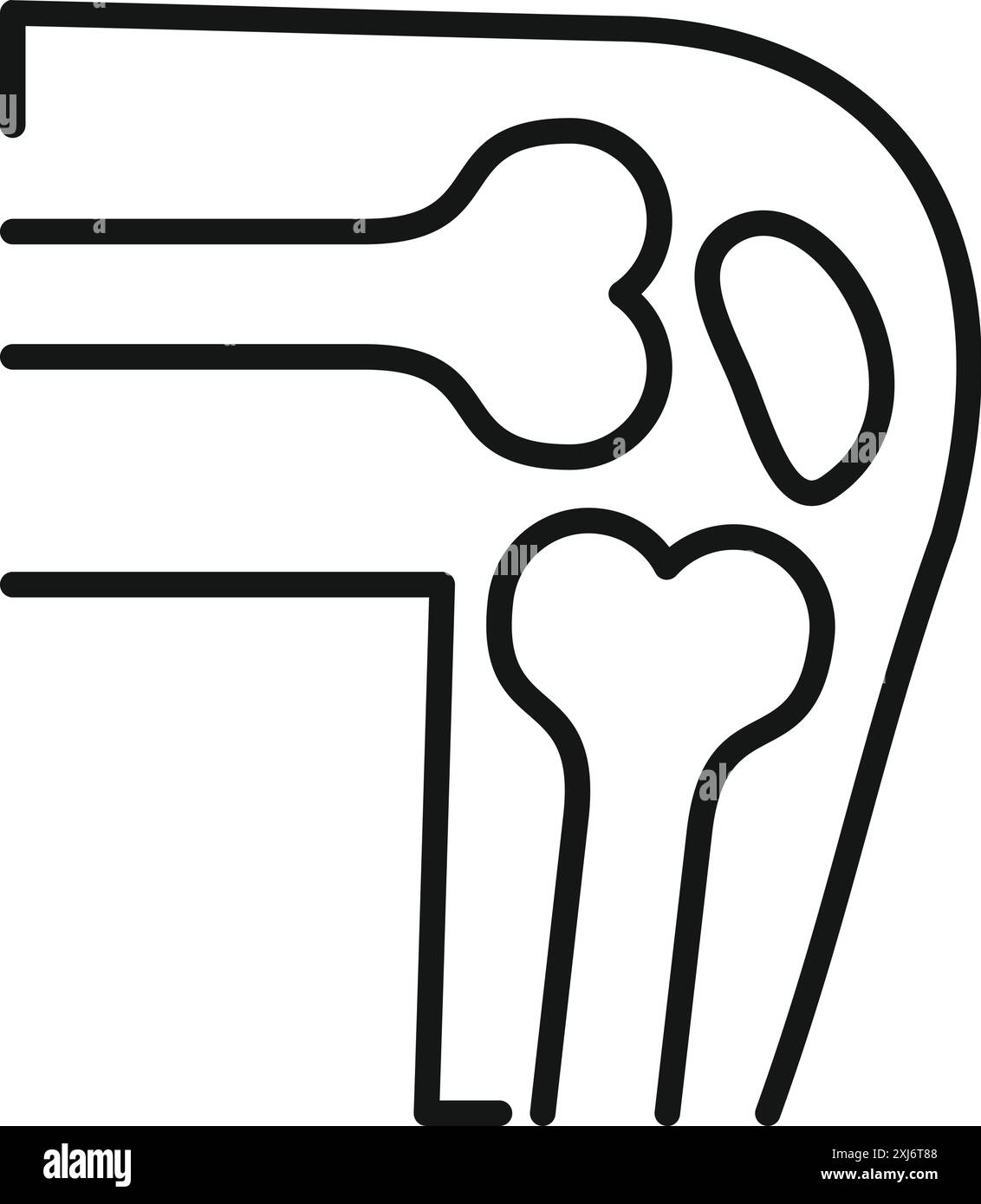 Simple black and white line drawing of a human knee joint, ideal for healthcare and medical ...