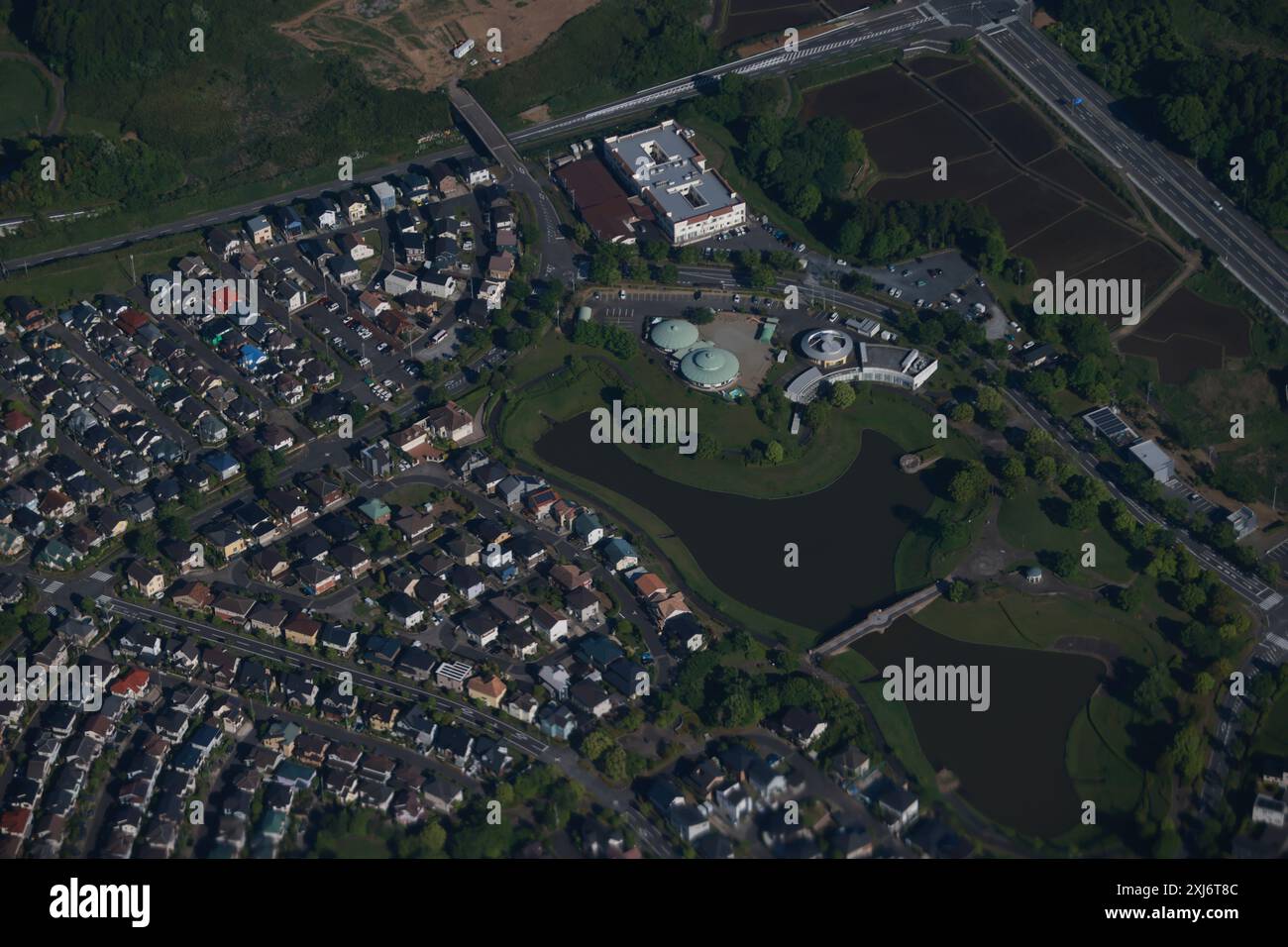 Part of town view of Ami in ibaraki prefecture, Japan in aerial view. A ...