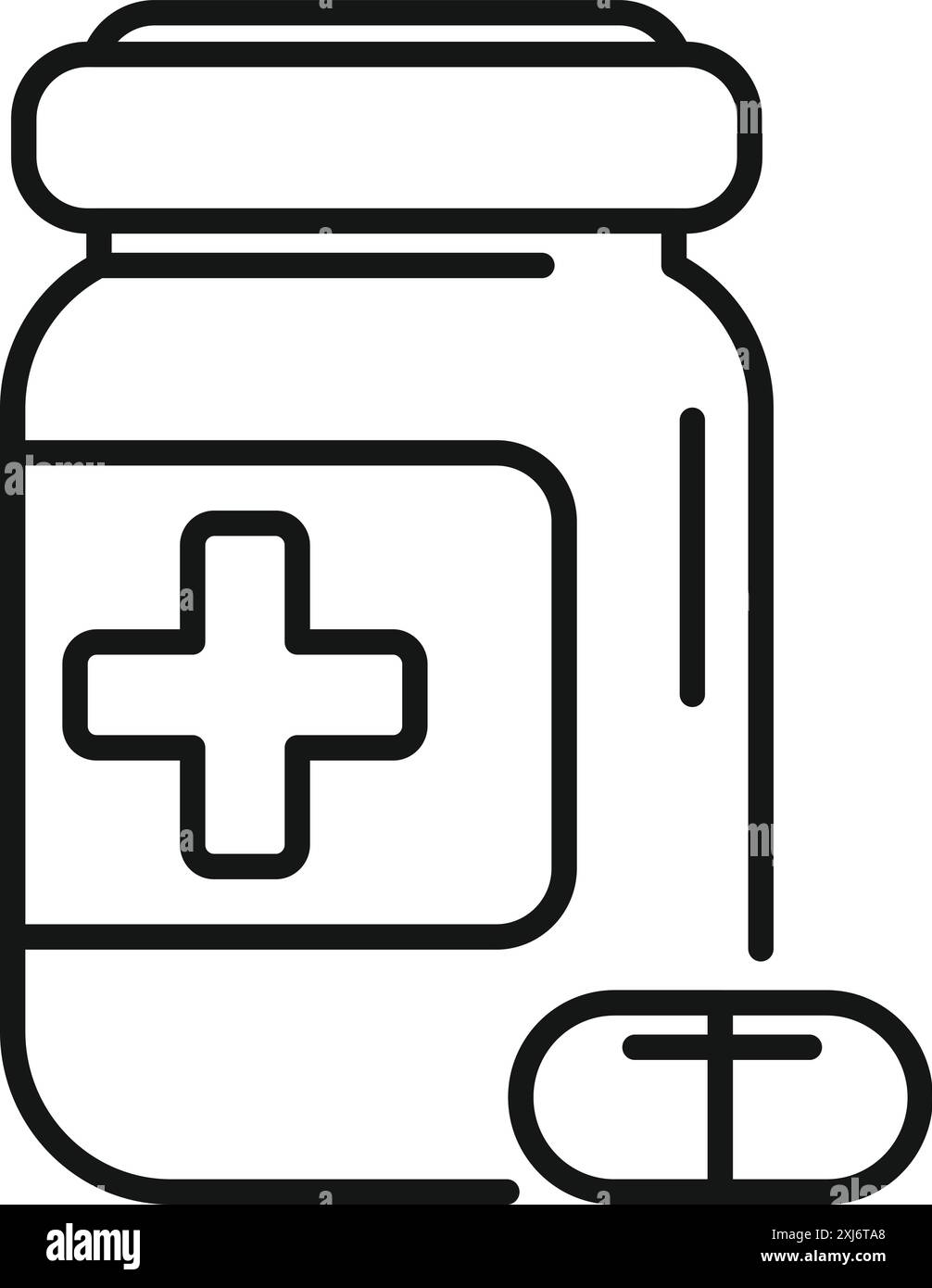 Line drawing of a pill bottle with a cross, evoking medical treatment ...