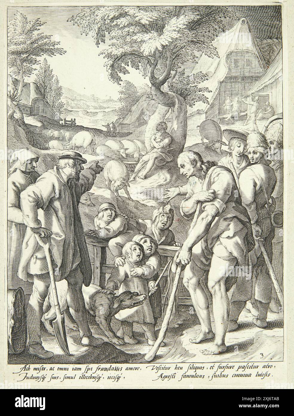 Copper engraving by Jacob Matham depicting the parable of the lost son ...