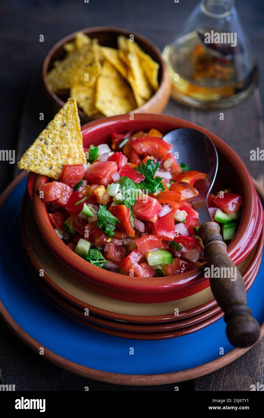 Close-up of a bowl of Traditional Mexican Pico de Gallo salsa with ...