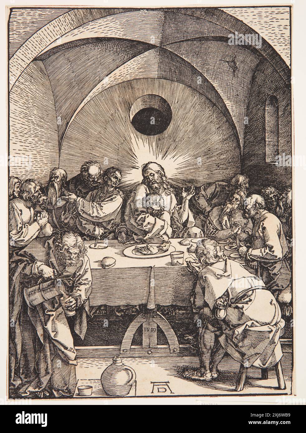 Woodcut by Albrecht Dürer depicting the Last Supper, showing Christ and ...
