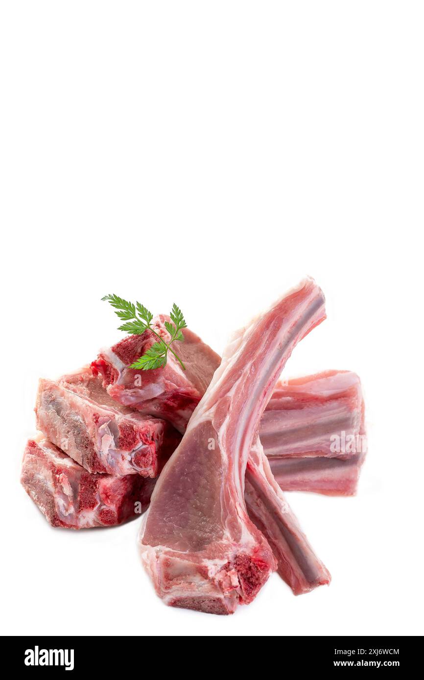 Raw lamb chops on a white background Stock Photo - Alamy