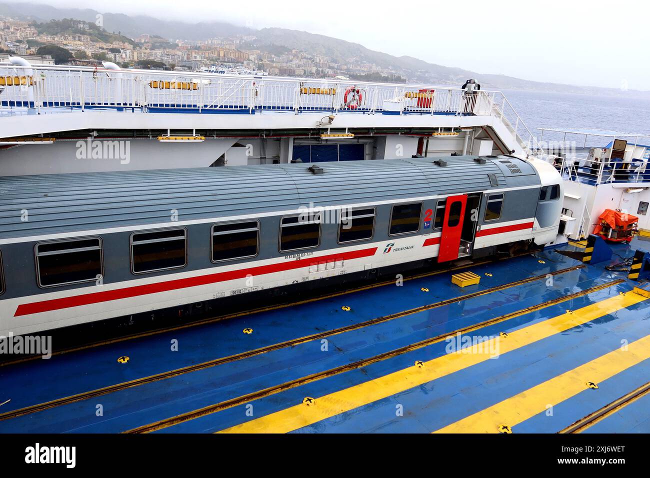 Part of a train on a ferry travelling from Messina in Sicily to the Italian mainland Stock Photo ...