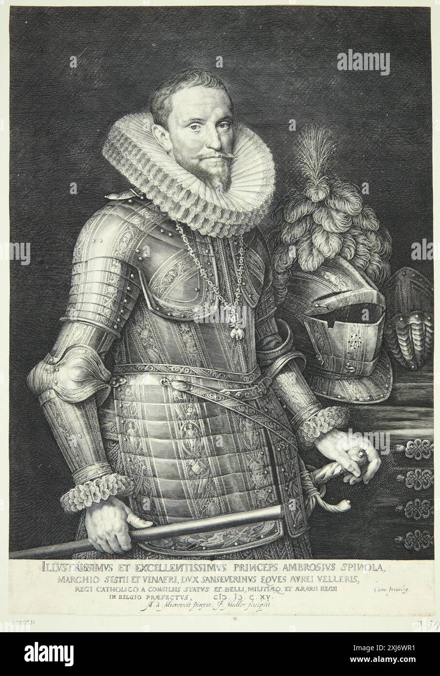 Copper engraving by Jan Muller depicting Ambrosius Spinola. The image ...