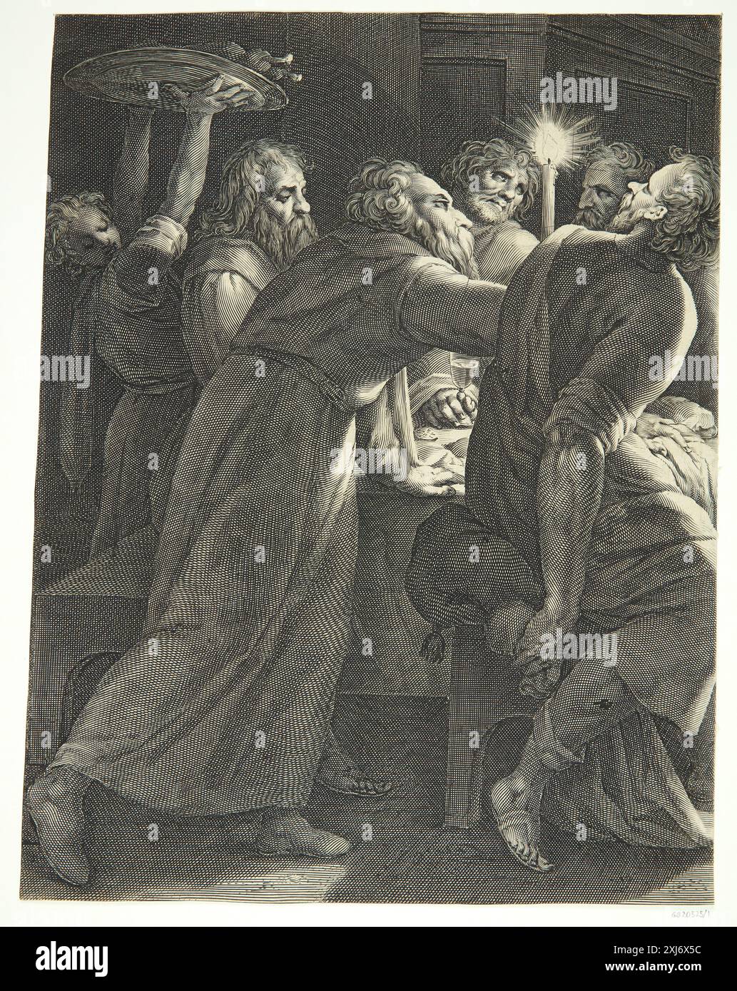 Copper engraving of the Last Supper by Jan Harmensz. Muller, showing ...