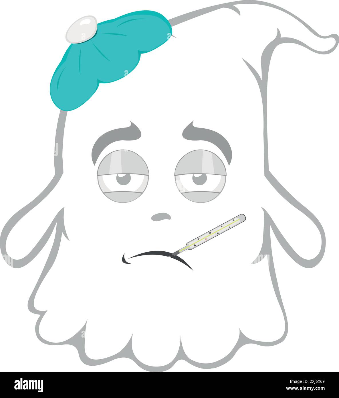 vector illustration character ghost cartoon, sick with a thermometer in ...
