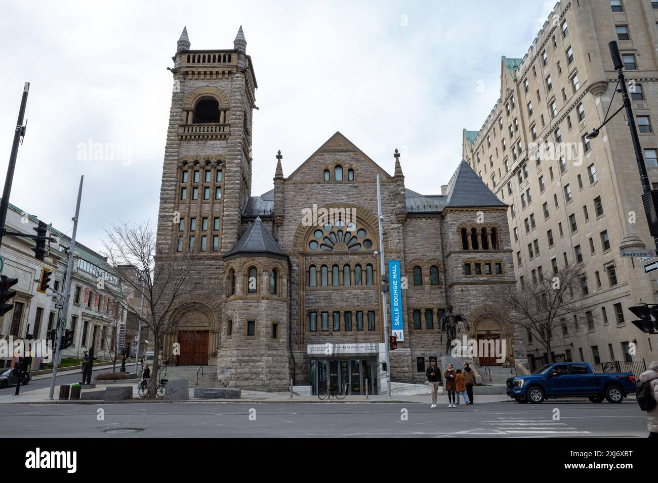 The majestic facade of Salle Bourgie Hall in downtown Montreal, Canada ...