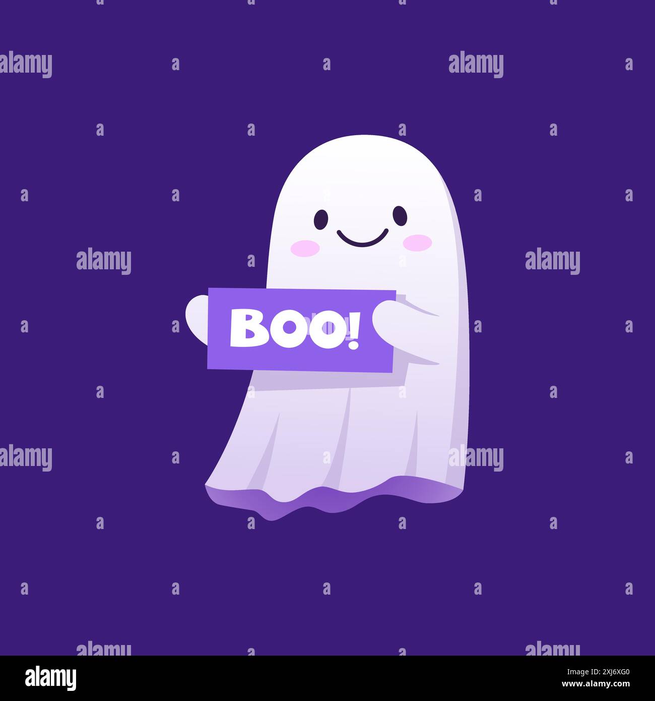 Halloween kawaii ghost character holding boo banner. Isolated cartoon ...