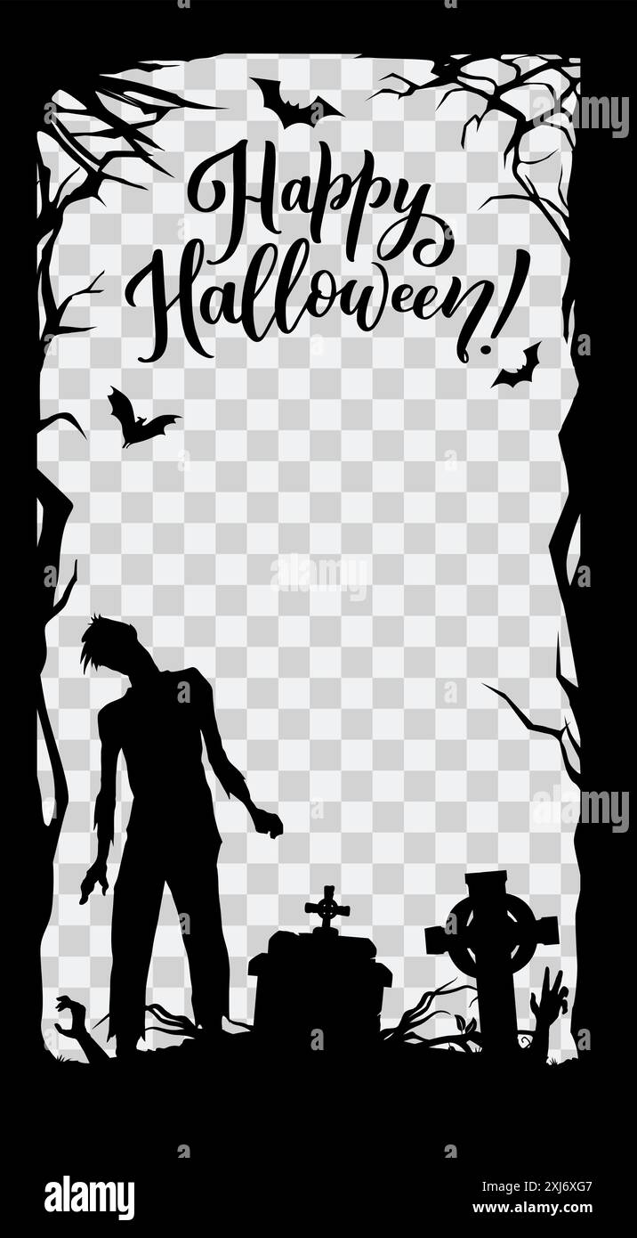Halloween media post frame template with zombie dead and cemetery ...