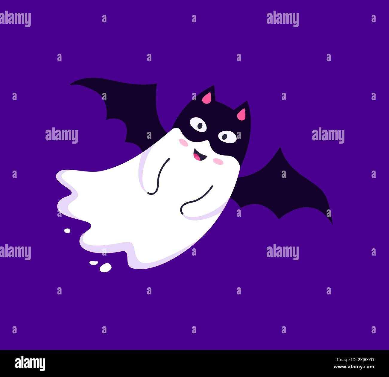 Funny cartoon Halloween kawaii ghost character wearing costume of bat ...