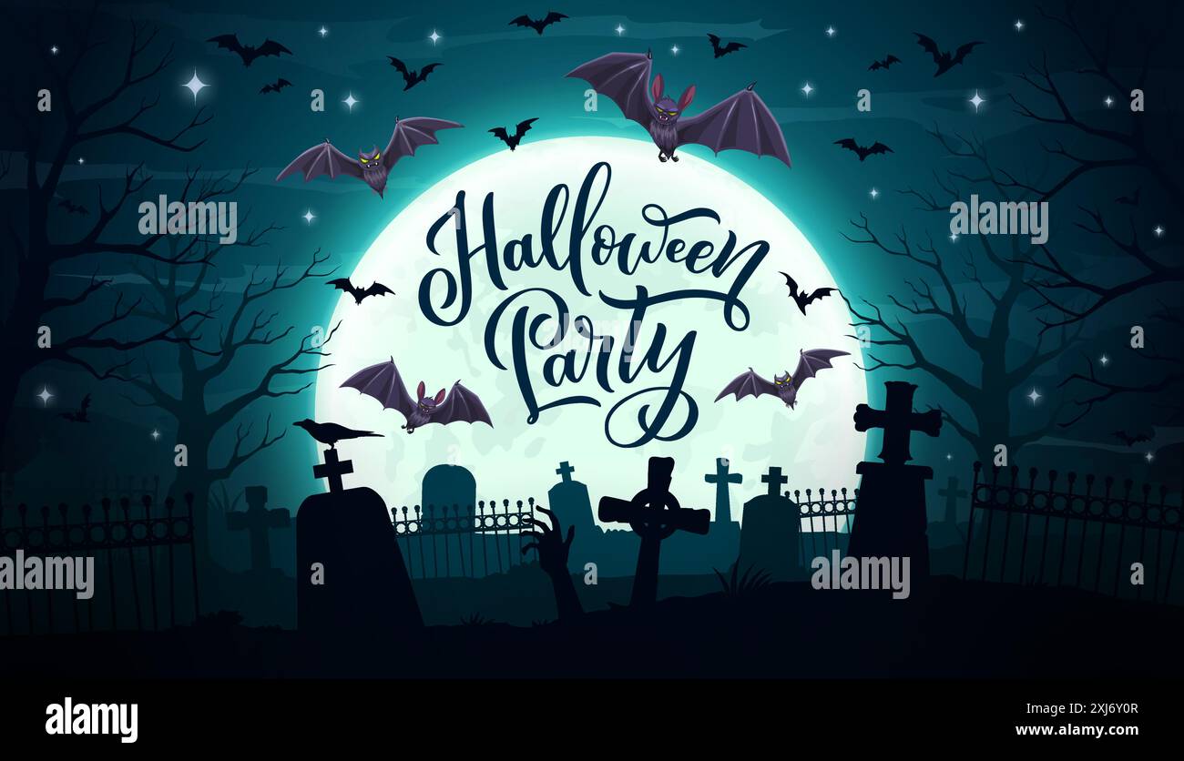 Halloween cemetery silhouette landscape. Halloween party scary ...