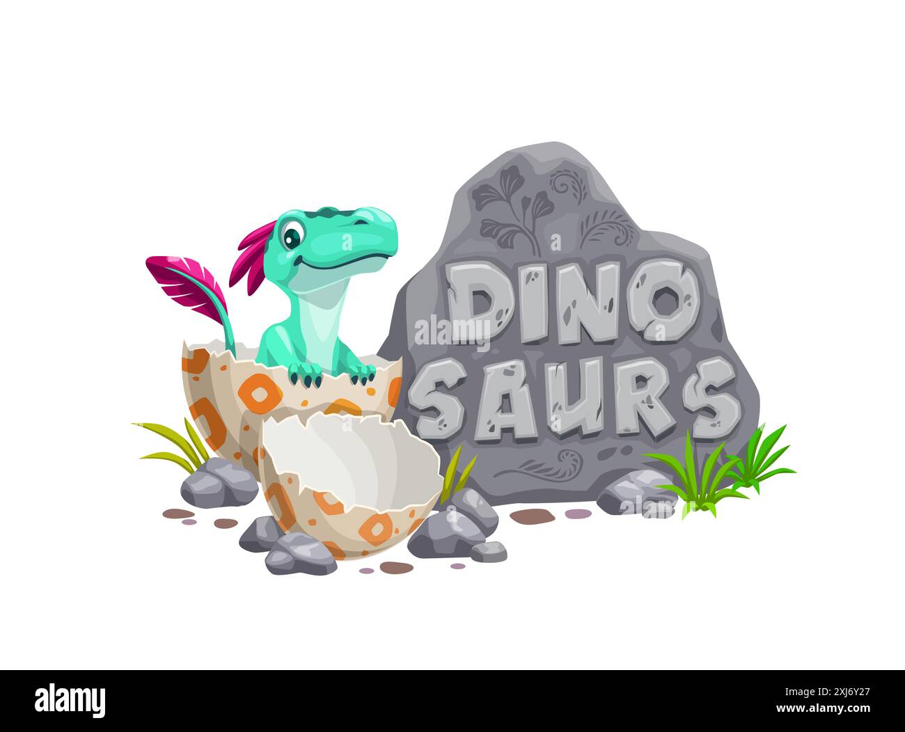 Cartoon dino kid and egg shell, vector jurassic animal character. Cute ...
