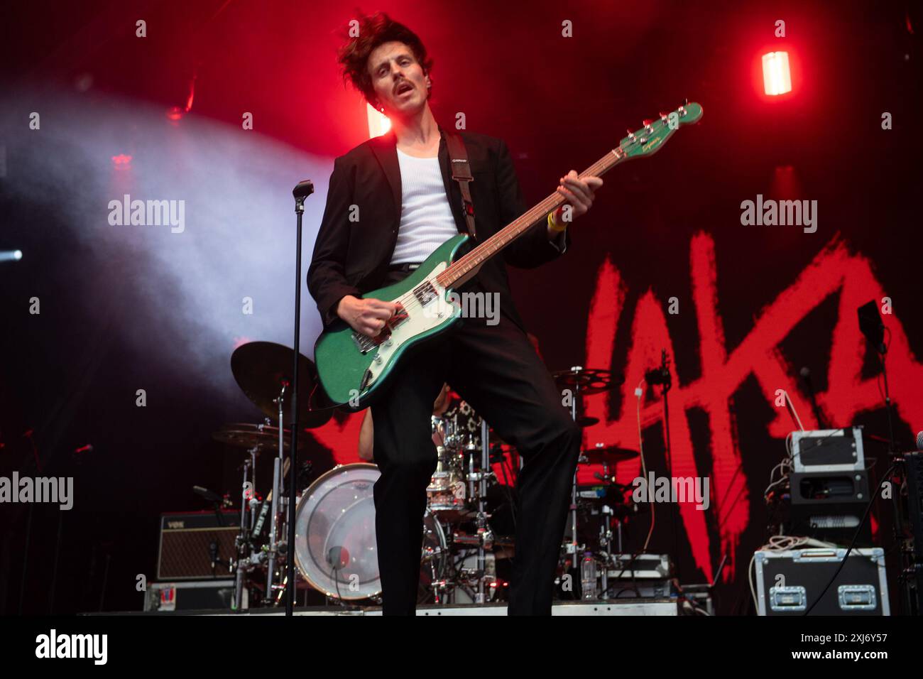 London, UK. 16 Jul 2024. Pictured: Bassist Alex Crosby of English rock ...