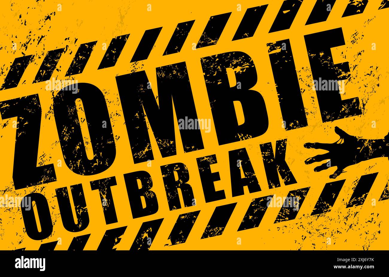 Halloween zombie outbreak grunge warning caution poster or sticker with ...