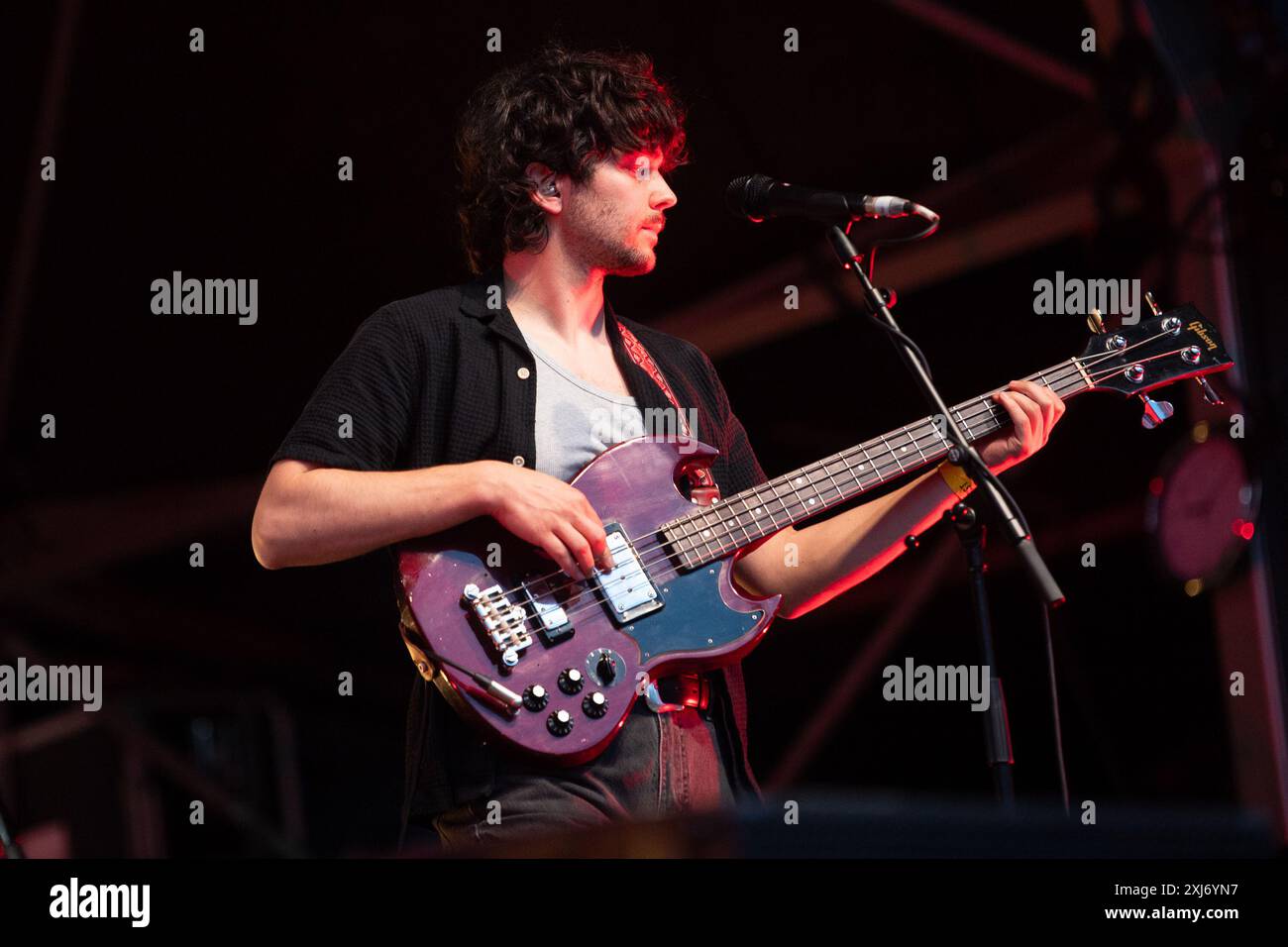 London, UK. 16 Jul 2024. Pictured: Bassist Elliot Briggs of English ...
